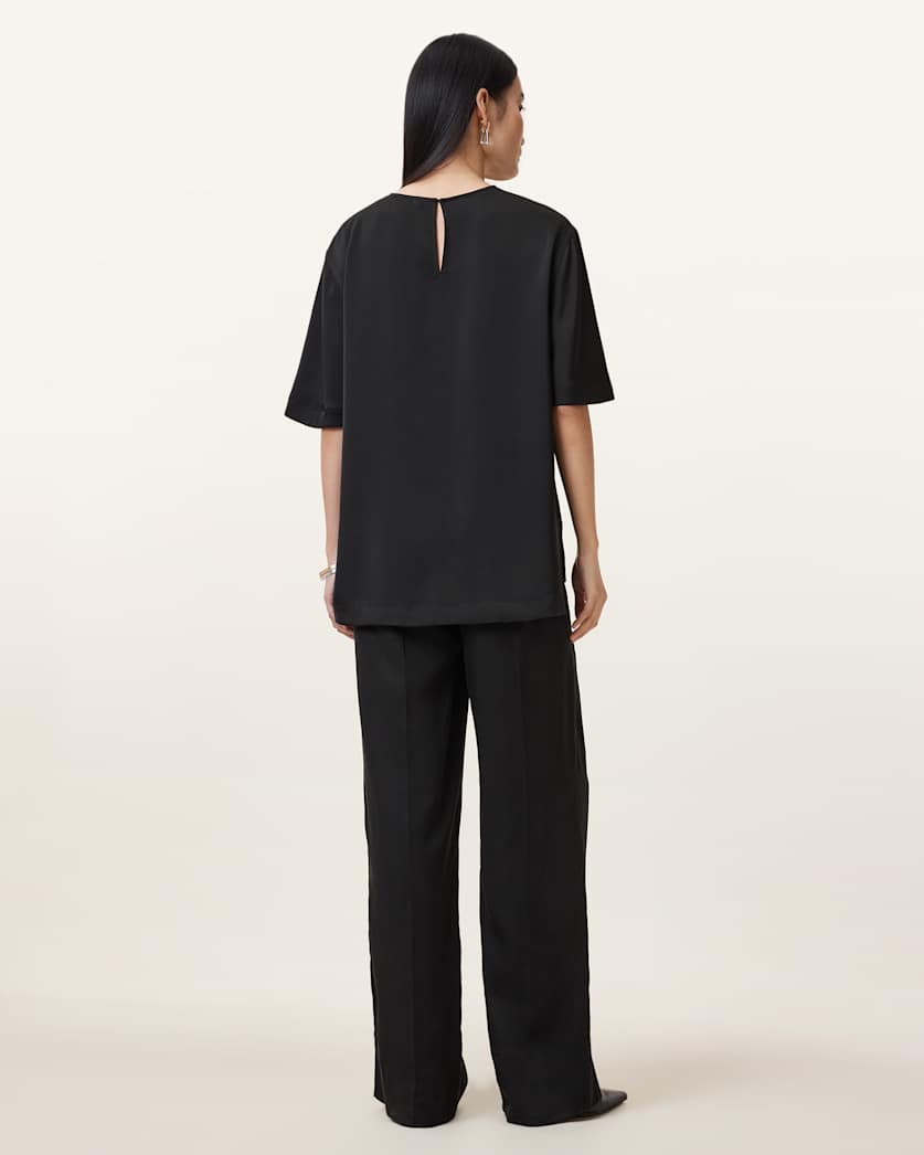 Zenni Mid Rise Wide Leg Trousers Black | ALLSAINTS